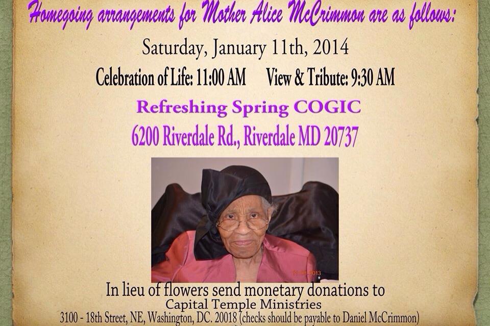 We Celebrate the Life and Legacy of a DC Legend, Mother Alice McCrimmon ...